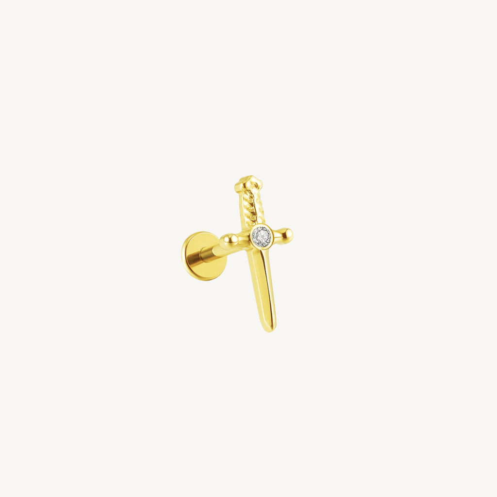 Dagger Flat Back Stud - Titanium With Gem Accent – Nadare Co.